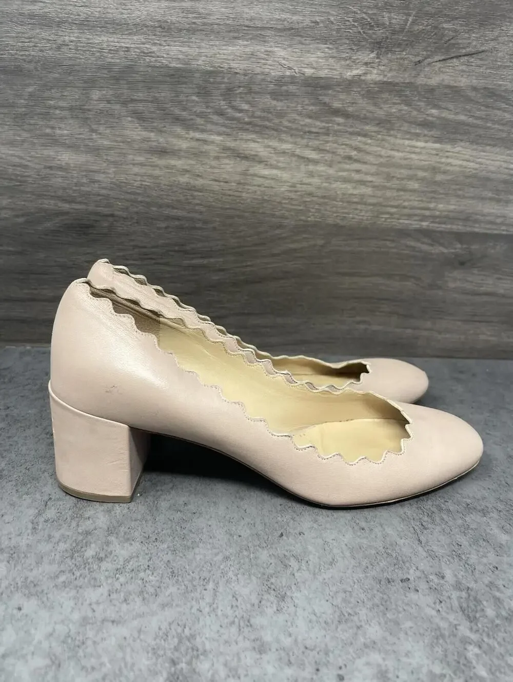 Shoes | Chloe Lauren Pumps Shoes Womens Size 75 375 Pink Nude Scalloped ...